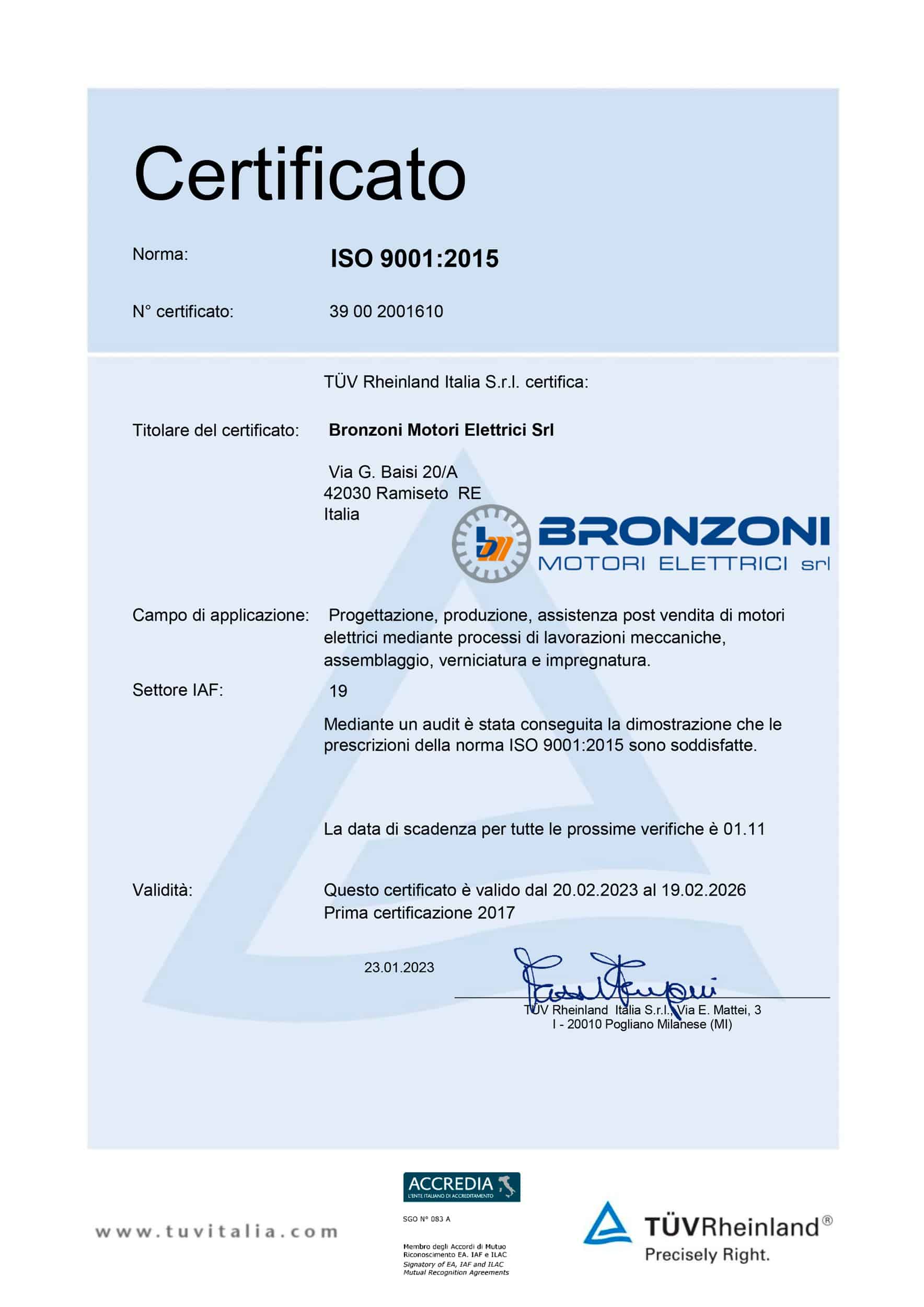 Certifications - Bronzoni motori elettrici srl